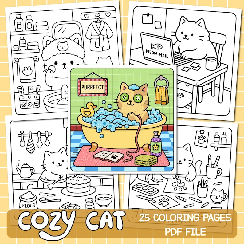 Cat Moment Coloring Book, Cat Life Coloring Pages, Meow Moment, Bold ...