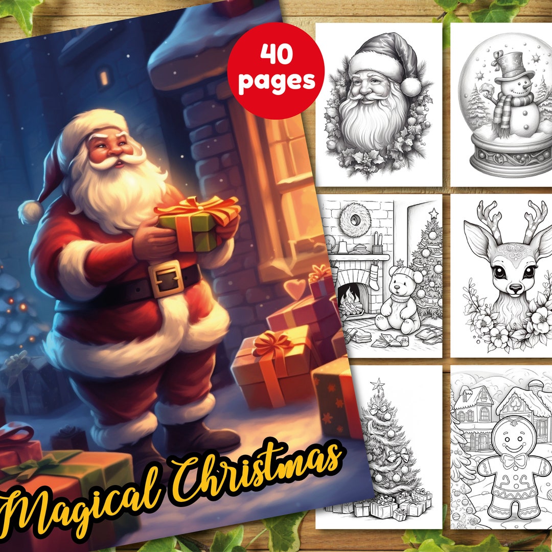 Magical Christmas Coloring Pages | Grayscale Christmas Coloring Pages ...