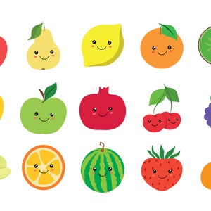 25 Kawaii Fruit Clipart, Cute Fruit Doodle, Cute Fruit Png, Cute ...
