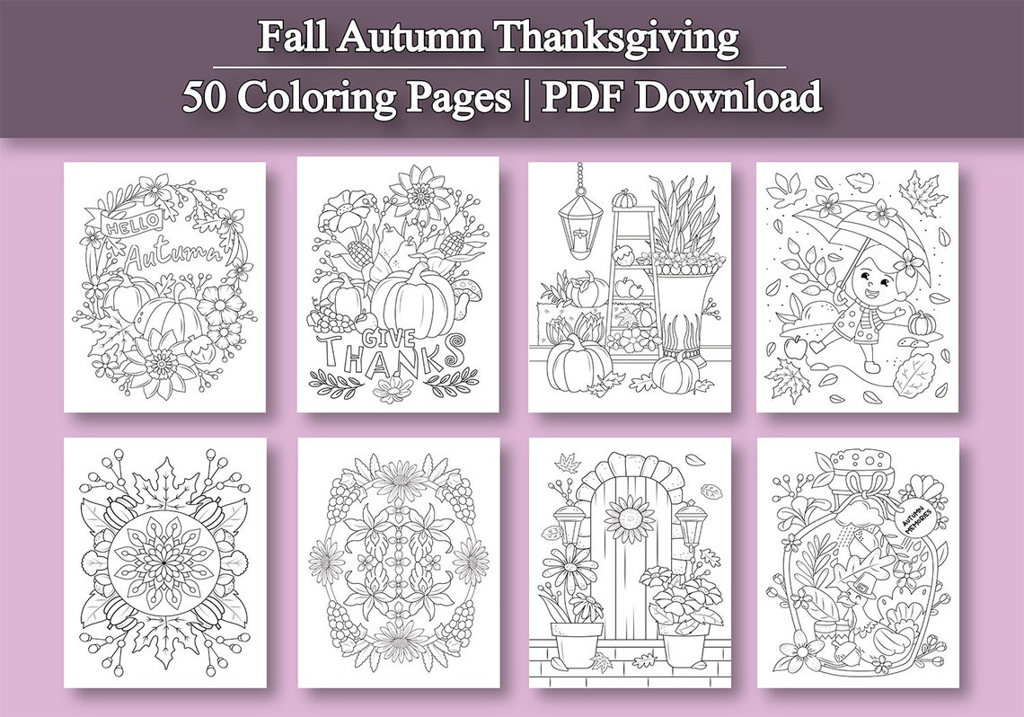 Adult Coloring Book: Autumn/thanksgiving/fall Coloring Pages - Etsy