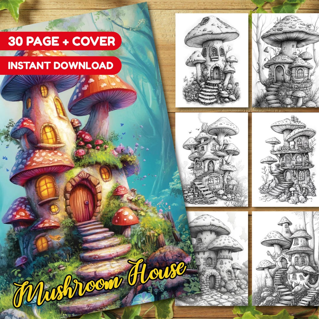 Magical Mushroom House Coloring Pages, Enchanted Mushroom House ...