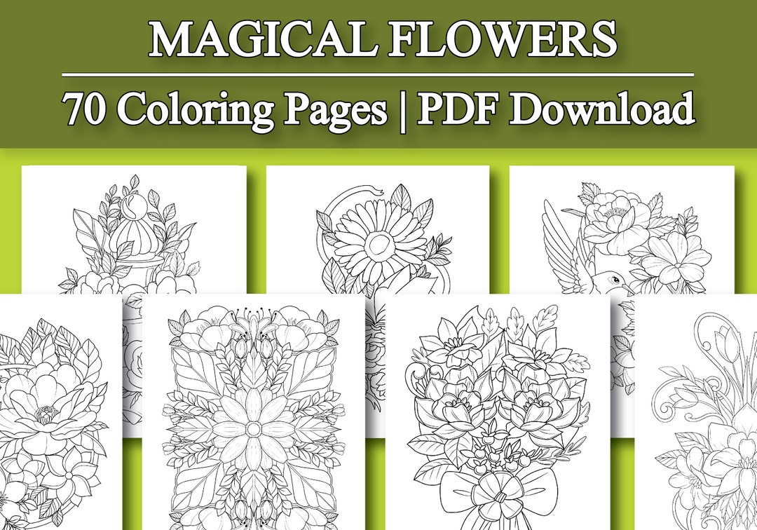 Adult Coloring Pages: Magical Flower Coloring Book | 70 Digital ...