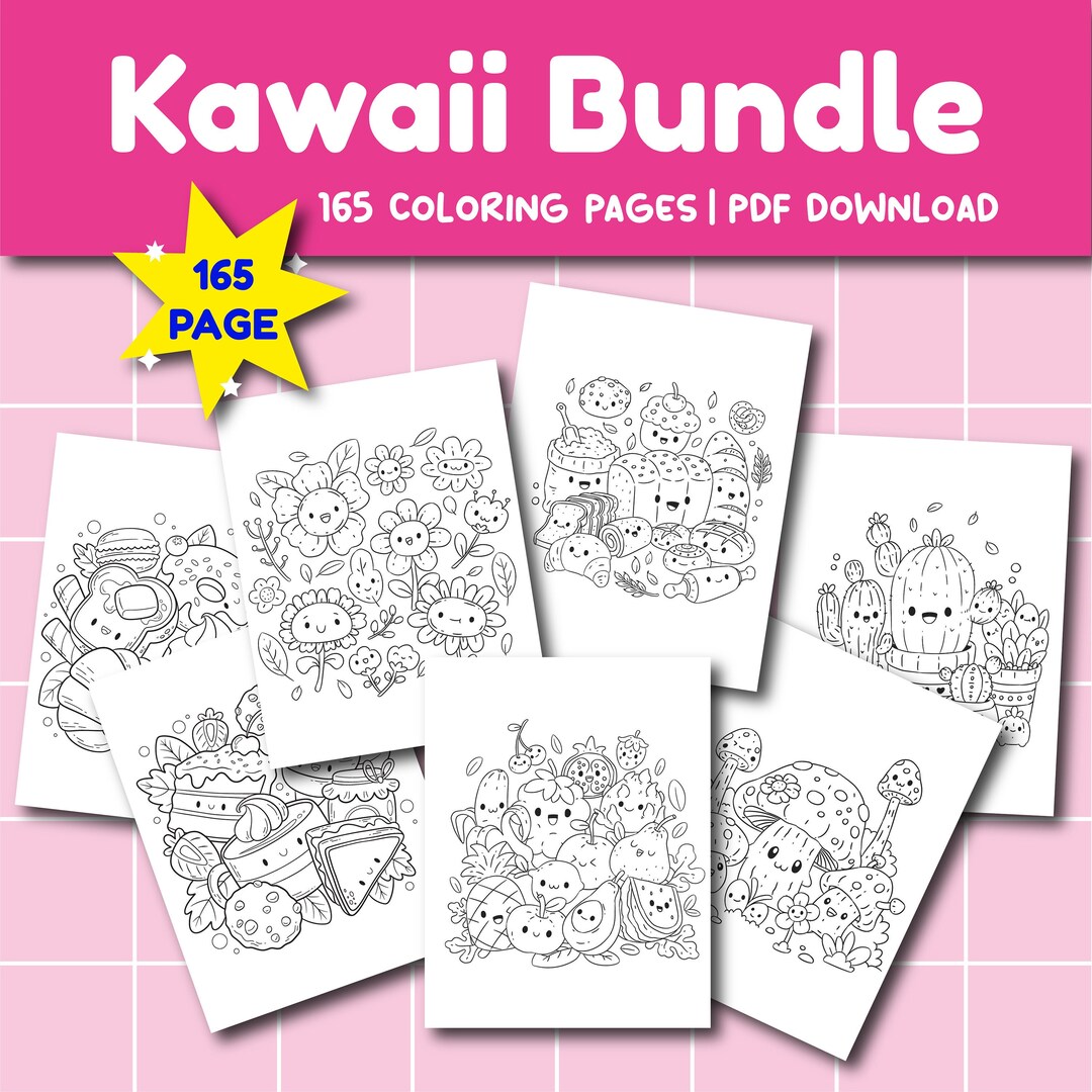 Kawaii Bundle Coloring Pages, Cute Coloring Pages, Kawaii Coloring ...