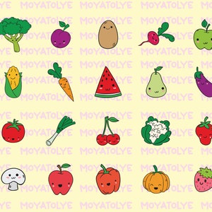 Kawaii Fruit and Vegetables Clipart, Cute Fruit and Vegetables Vector ...