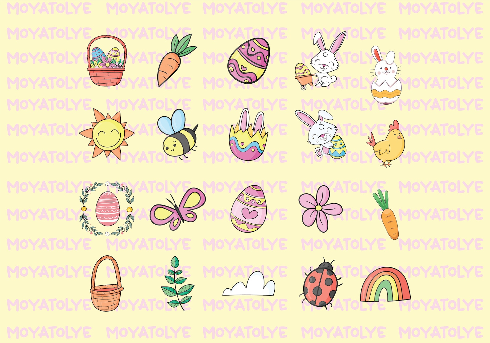 Kawaii Easter Clipart, Cute Easter Bunny Clipart, Cute Easter PNG, Cute ...