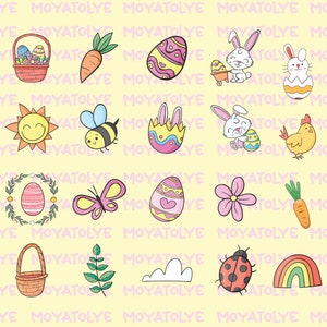 Kawaii Easter Clipart, Cute Easter Bunny Clipart, Cute Easter PNG, Cute ...