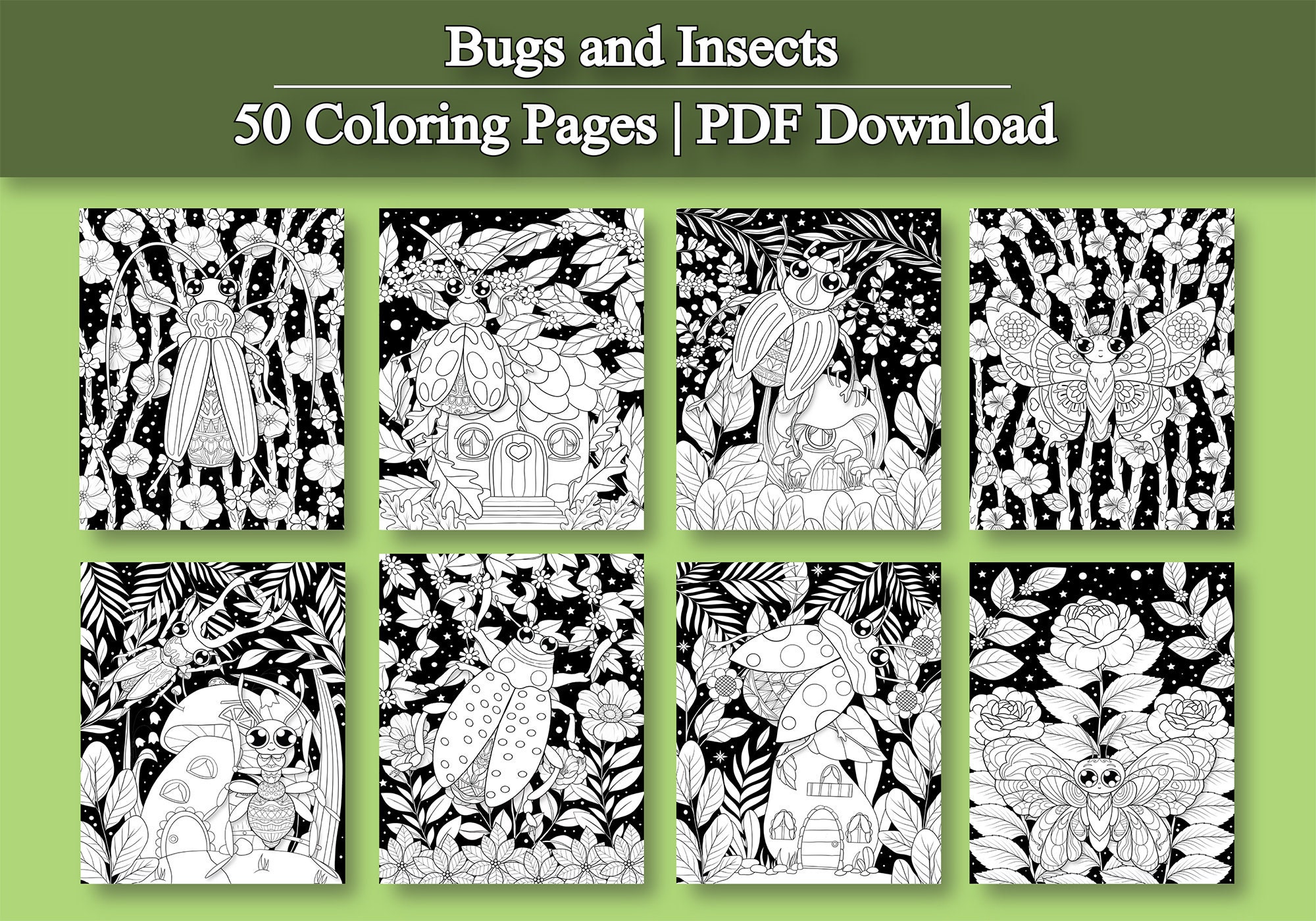Adult Coloring Book: Midnight Bugs and Insects Adult Coloring Pages 50 ...
