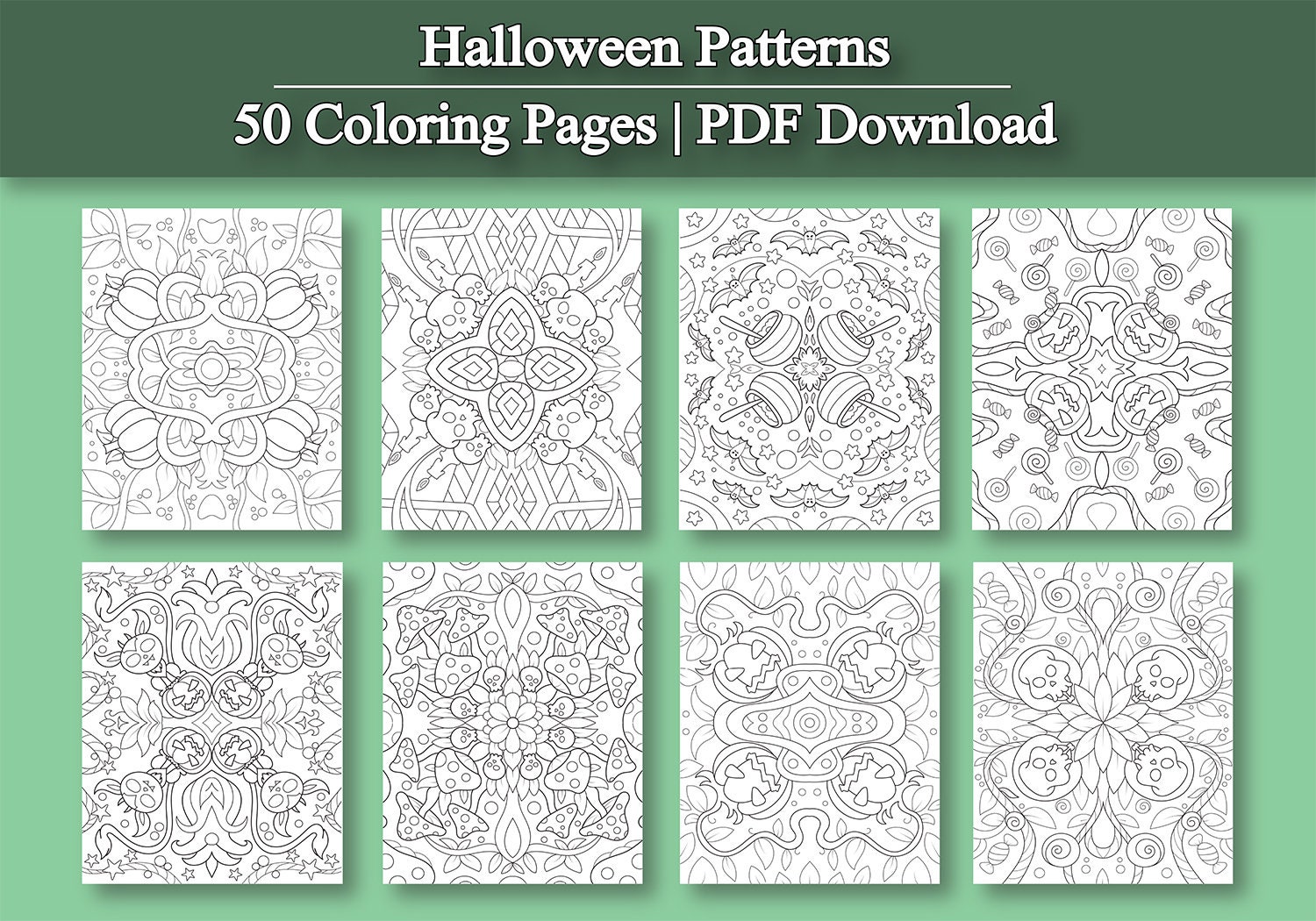 Adult Coloring Book: Halloween Patterns Adult Coloring Pages 50 Digital ...
