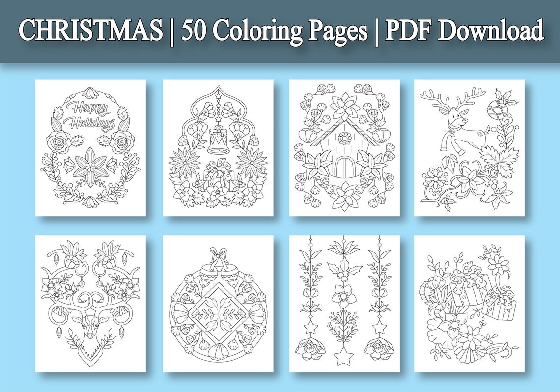 Adult Coloring Book: Christmas Coloring Pages for Adults and - Etsy