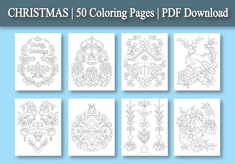 Adult Coloring Book: Christmas Coloring Pages for Adults and - Etsy