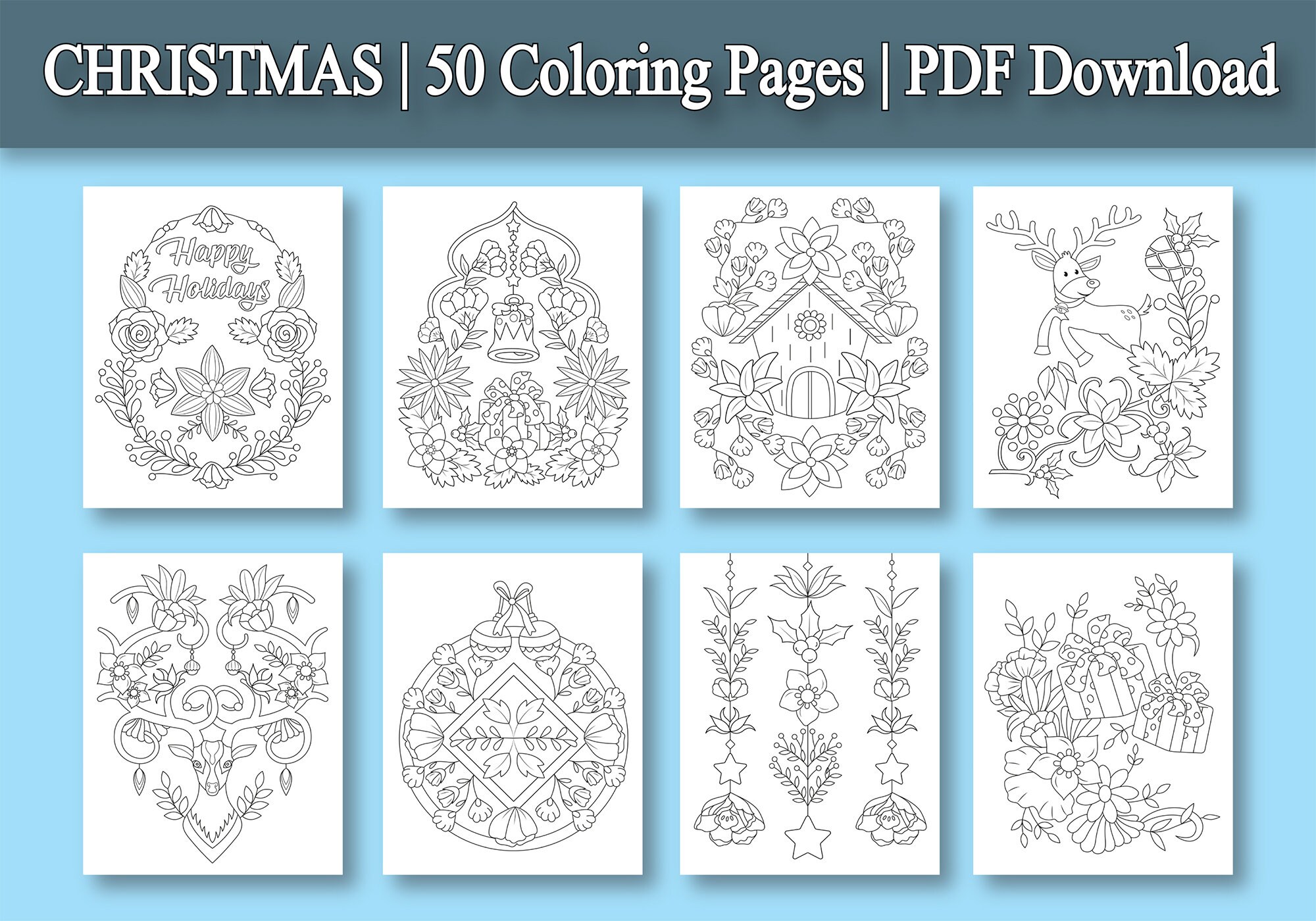 Adult Coloring Book: Christmas Coloring Pages for Adults and - Etsy