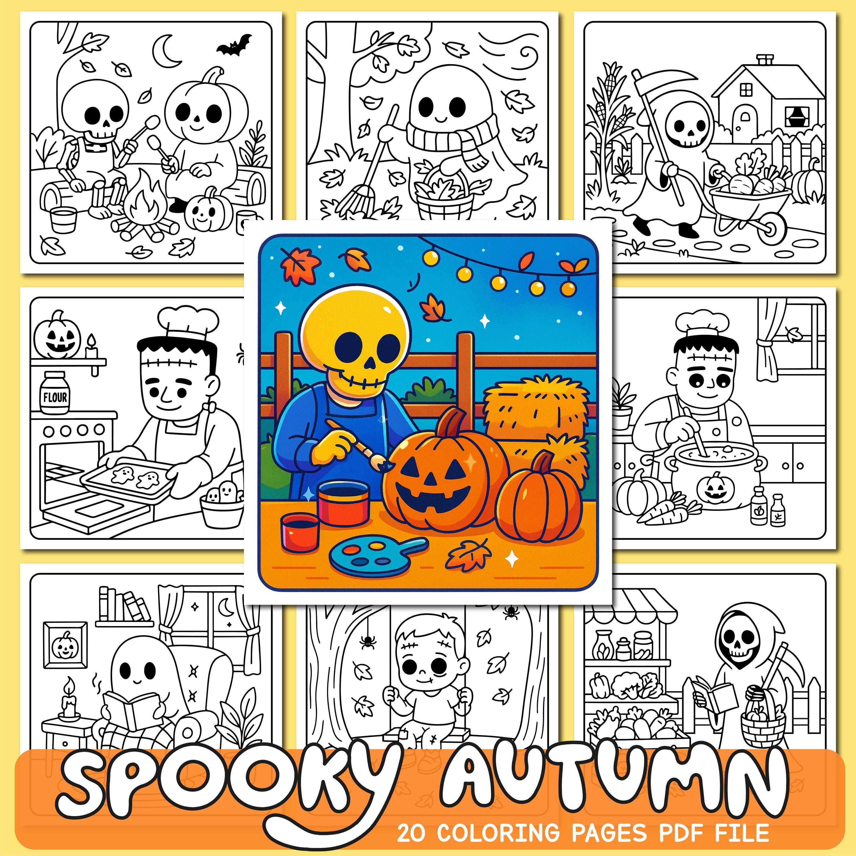 Spooky Autumn Coloring Pages, Spooky Fall Moments Coloring Pages, Cute ...