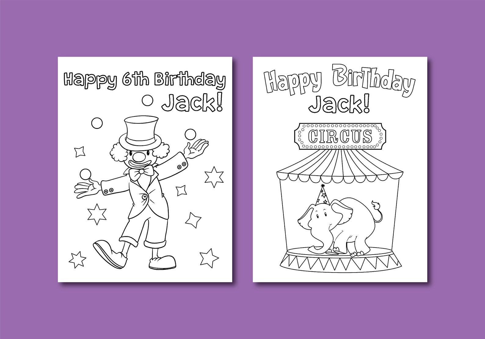 Personalized Circus Birthday Coloring Pages for Kids, Custom Circus ...