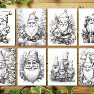Santa Gnomes Coloring Pages, Christmas Gnomes Coloring Pages, Grayscale ...