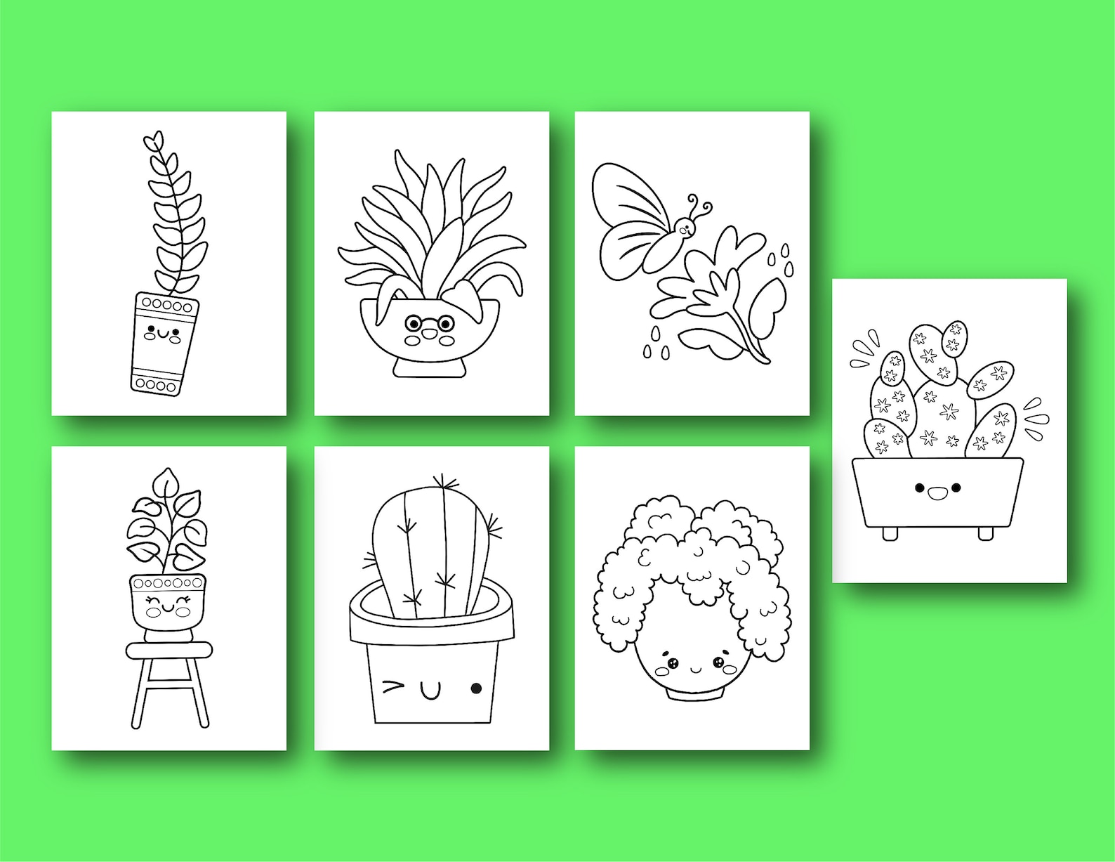 Kids Coloring Book: Cute Kawaii Plants Coloring Pages 20 - Etsy