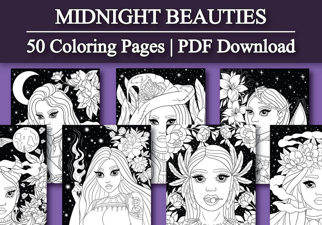 Adult Coloring Book: Midnight Beauties Adult Coloring Pages | 50 ...