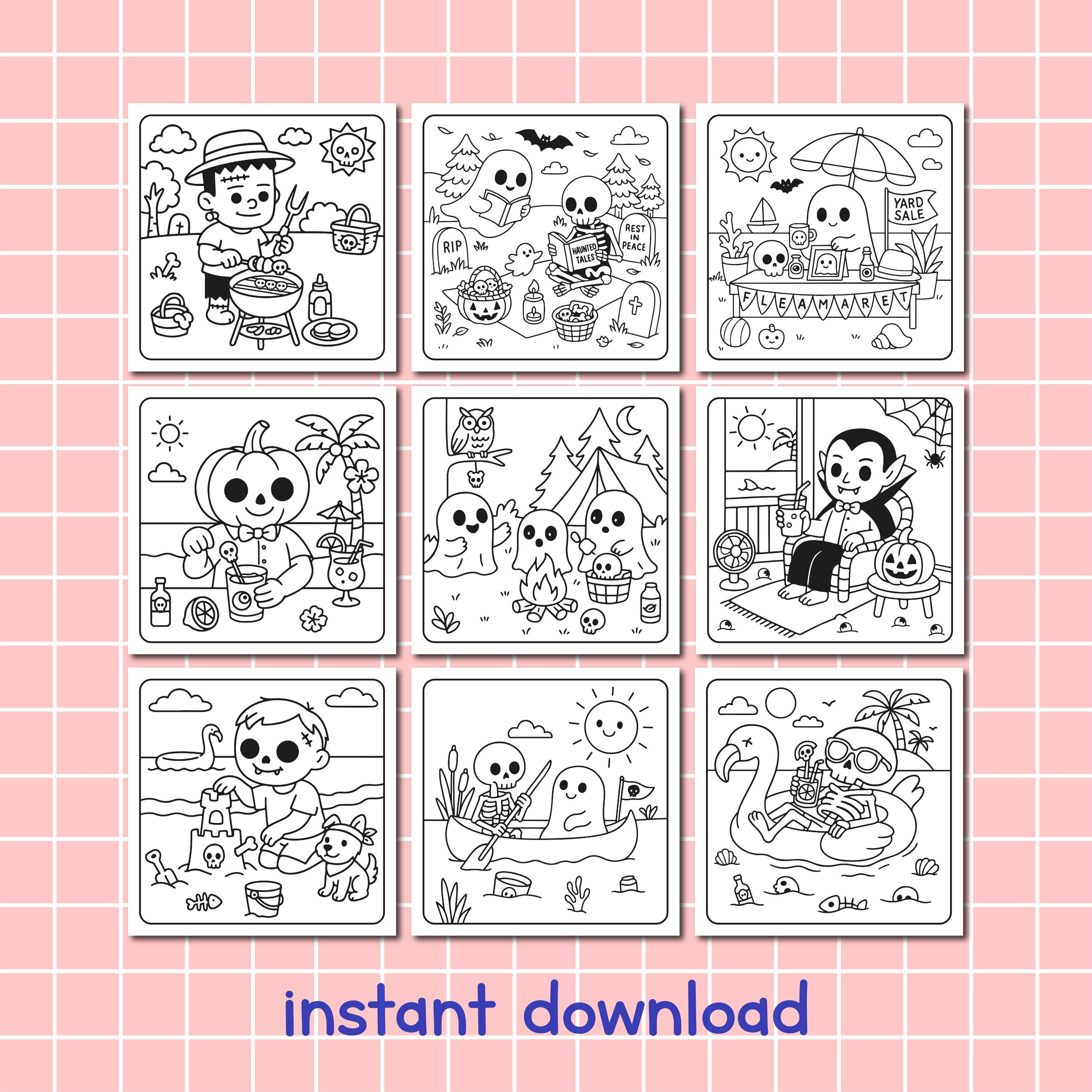 Spooky Summer Coloring Pages: Beach Halloween Fun (PDF Download) - Etsy