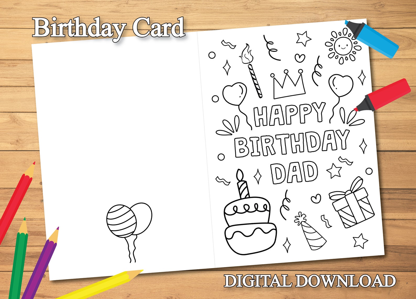 Dad Birthday Coloring Card Printable for Kids, Happy Birthday Dad ...
