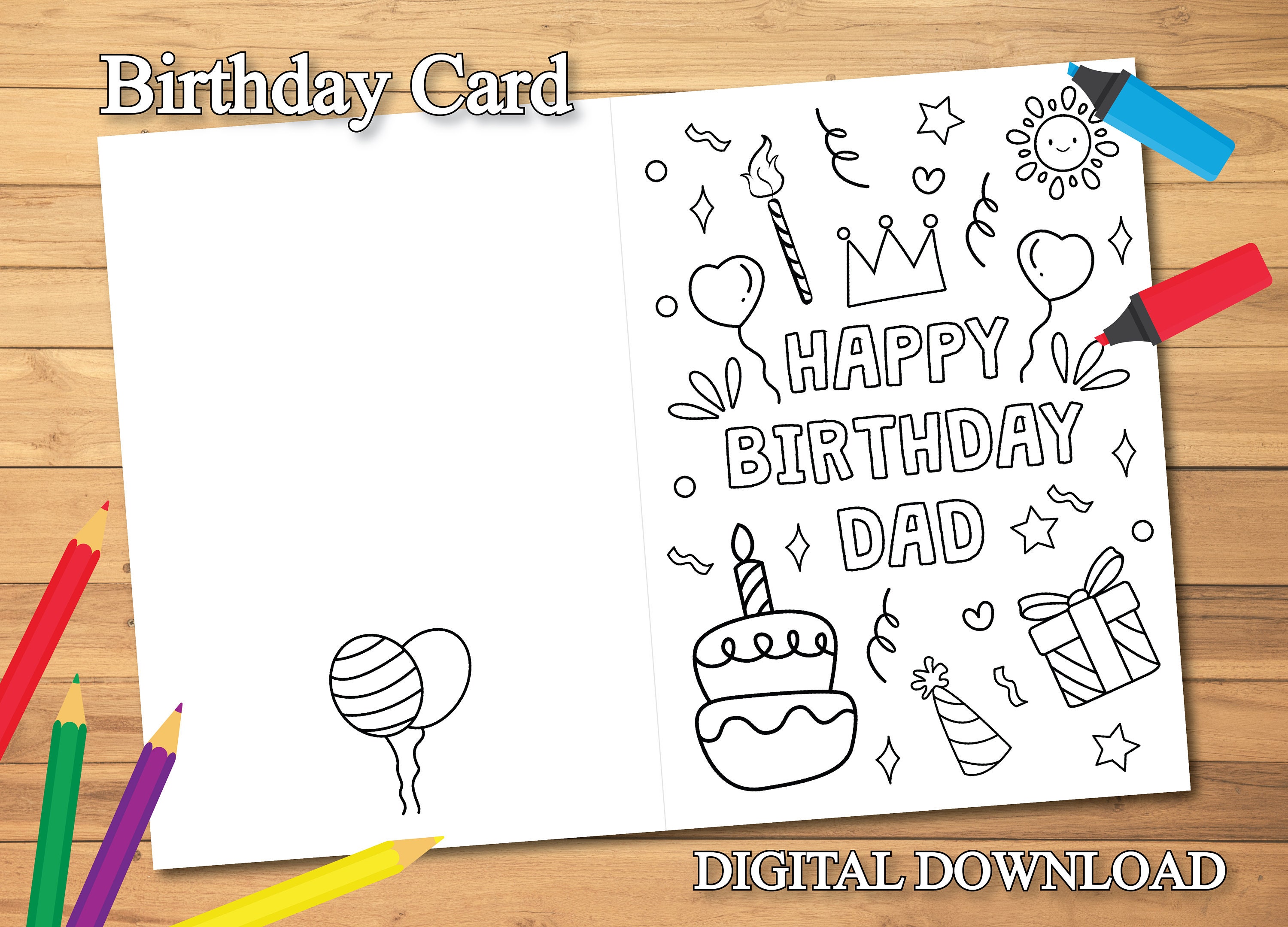 Dad Birthday Coloring Card Printable for Kids, Happy Birthday Dad ...
