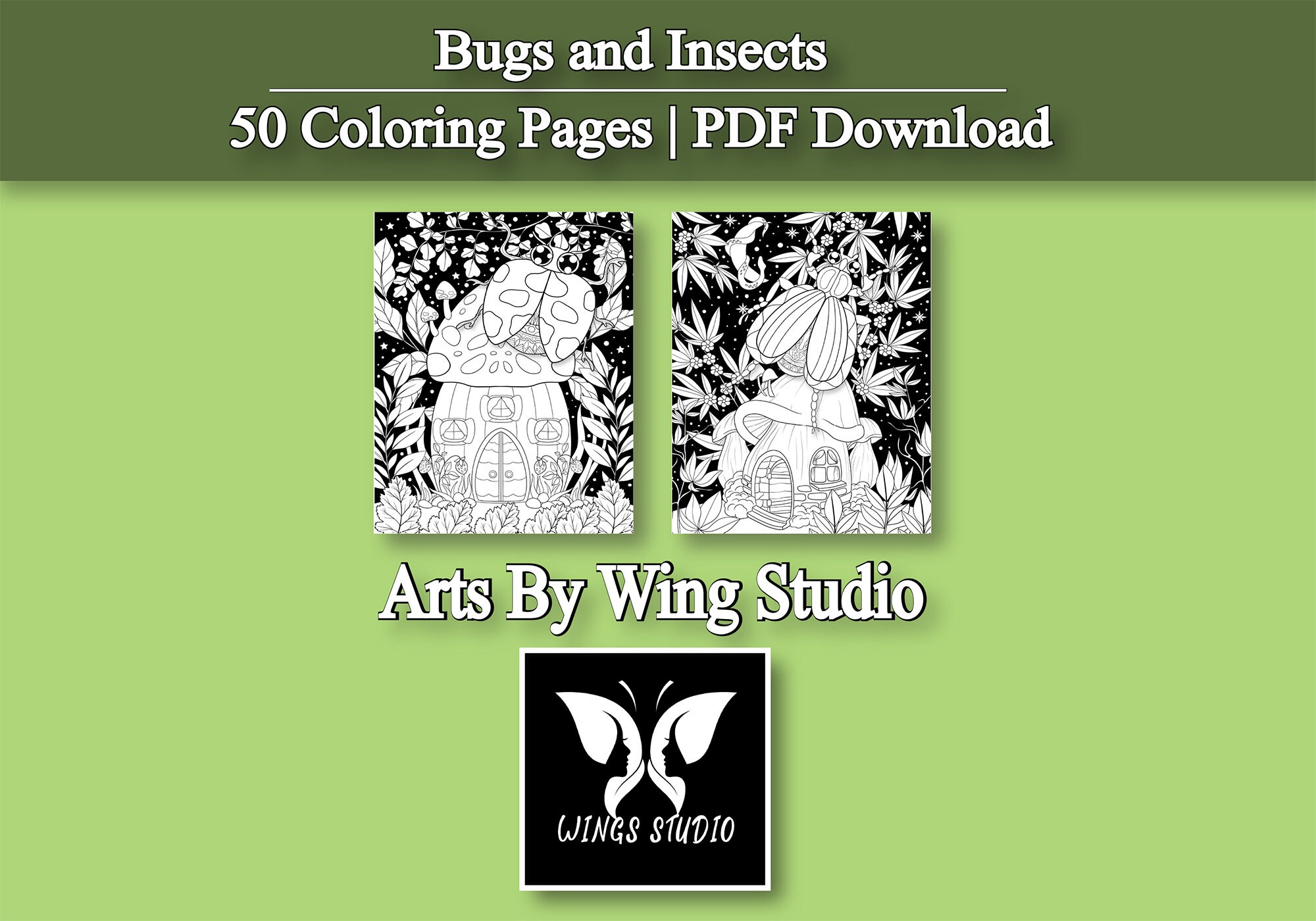 Adult Coloring Book: Midnight Bugs and Insects Adult Coloring - Etsy