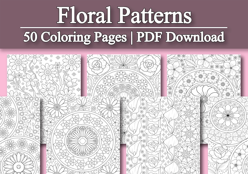 Adult Coloring Pages: Floral Pattern Coloring Book 50 - Etsy
