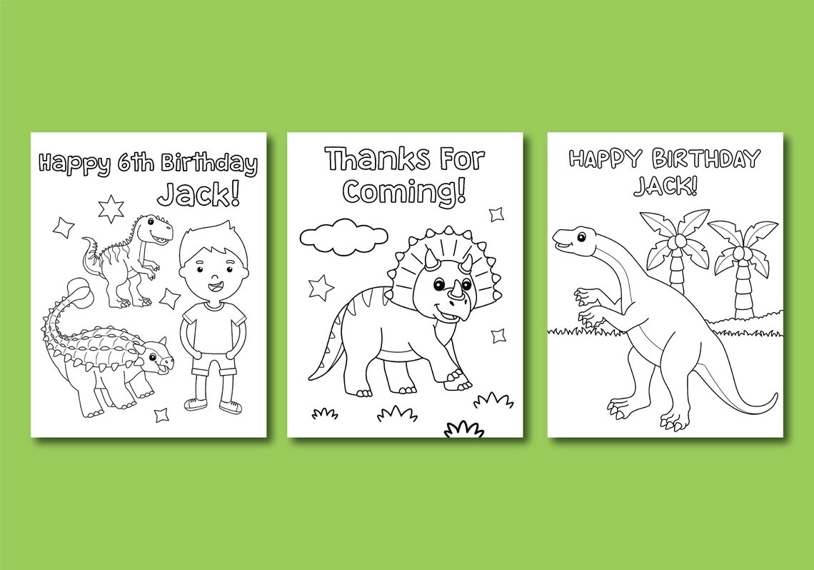 Personalized Dinosaur Birthday Coloring Pages for Kids, Custom Dinosaur ...