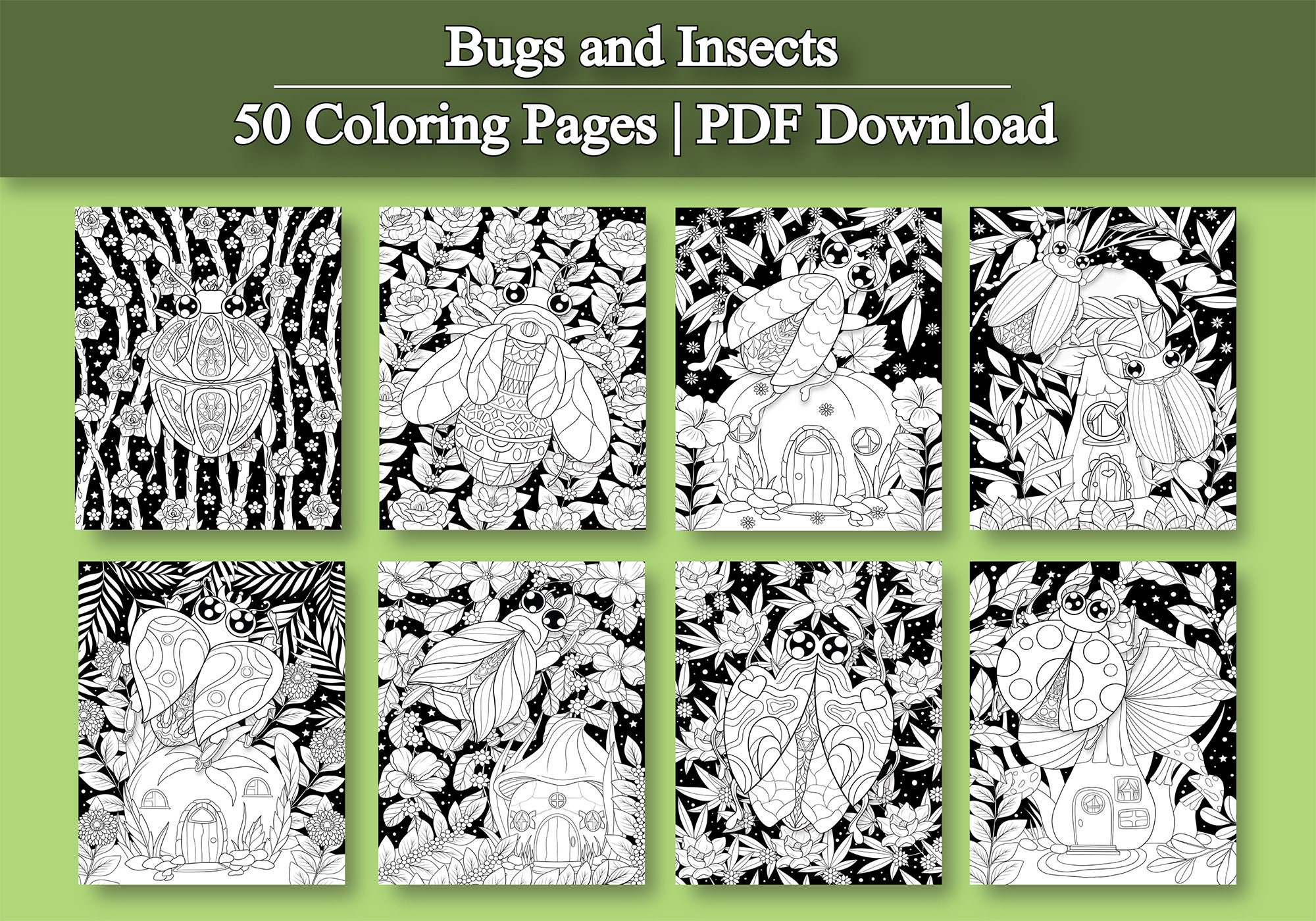 Adult Coloring Book: Midnight Bugs and Insects Adult Coloring Pages 50 ...