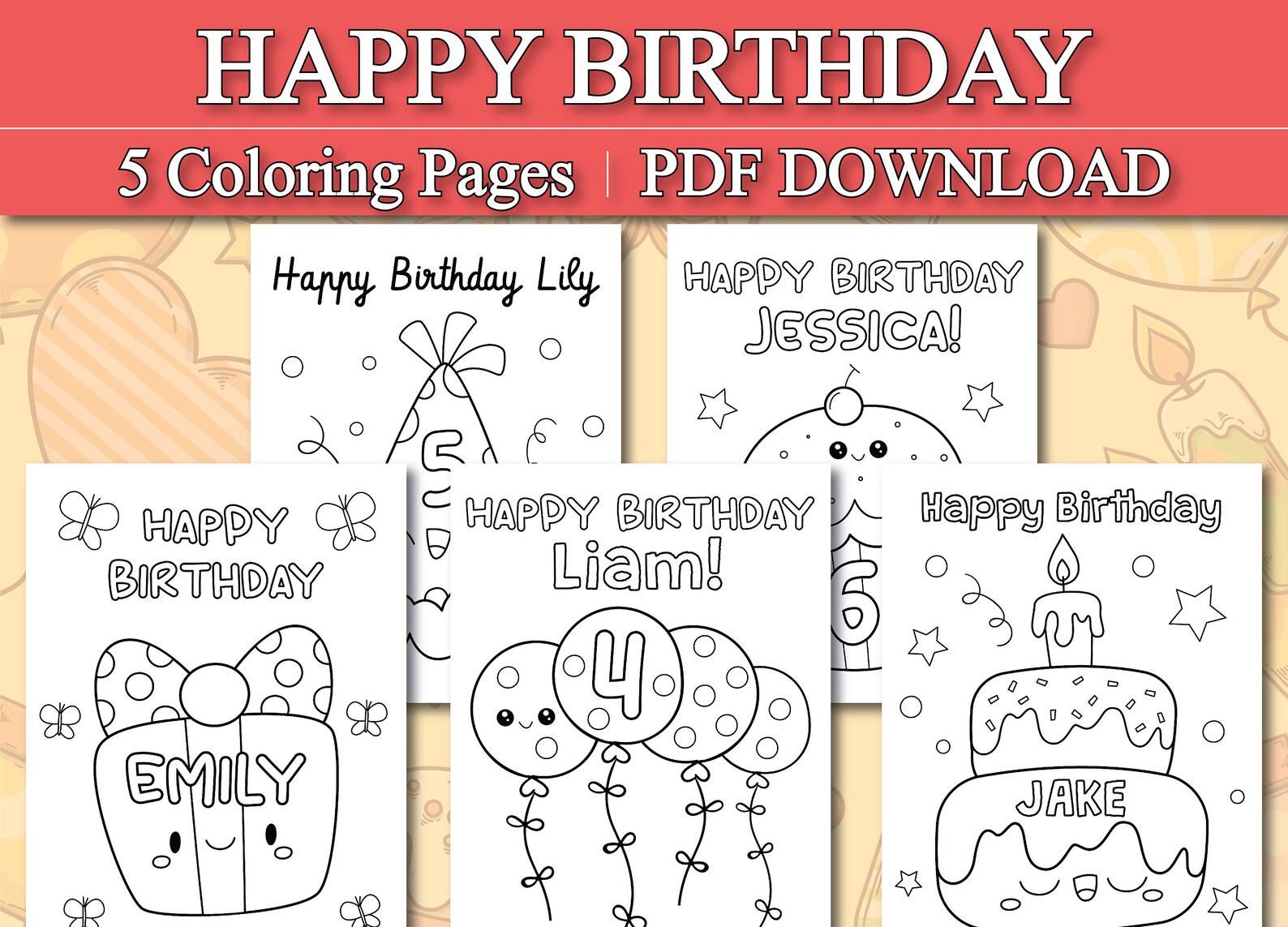 Personalized Birthday Coloring Pages for Kids, Custom Birthday Party ...