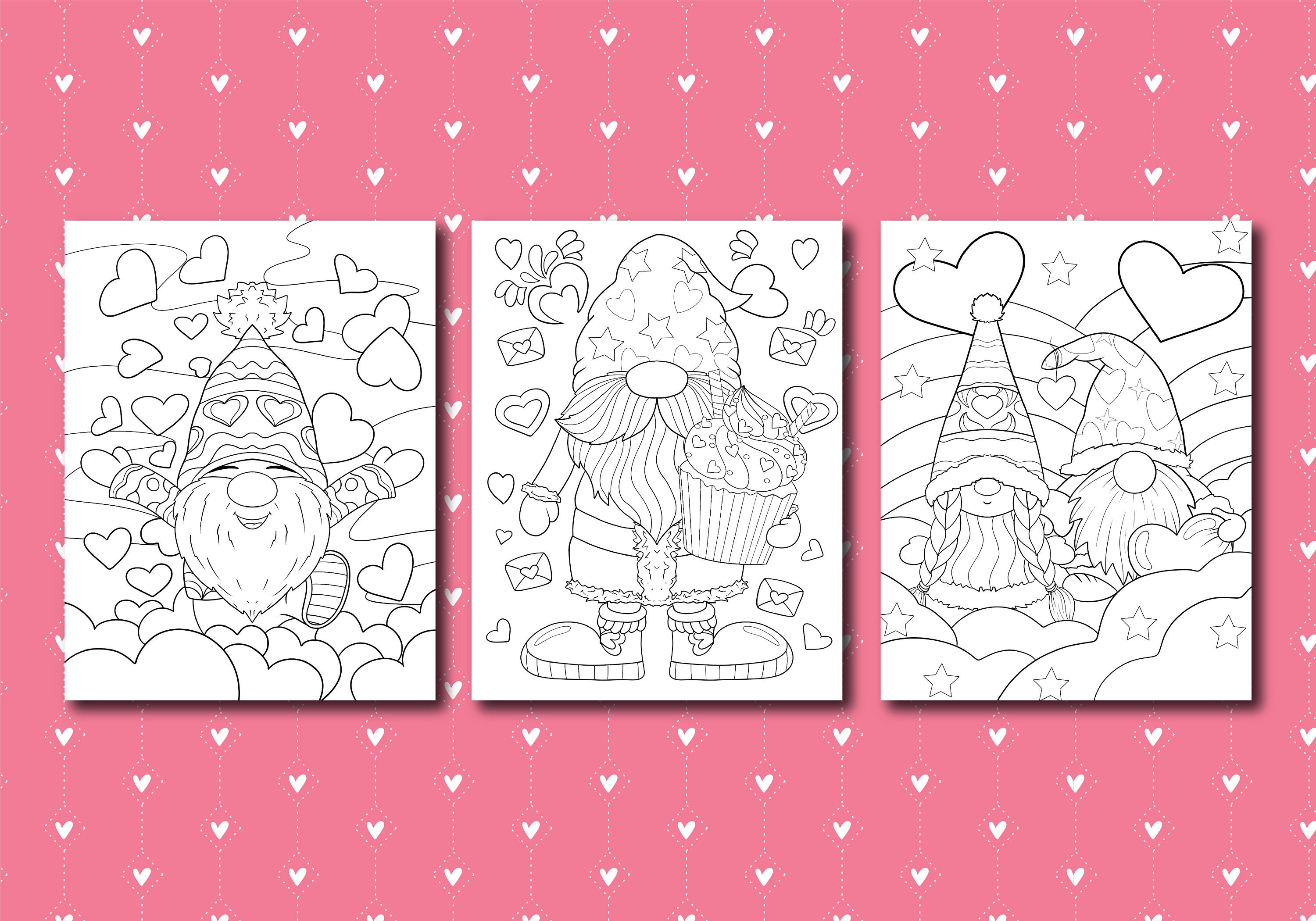 Valentines Day Gnome Coloring Pages | Valentine Gnomes Outline Coloring ...