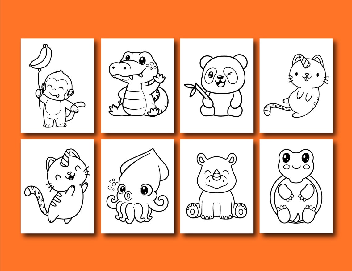 Kids Coloring Page: Cute Kawaii Animal Coloring Page, 25 Pages Coloring ...