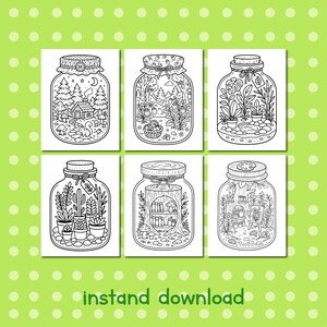 Forest Jar Coloring Pages, Bold and Easy Coloring Book, Enchanted ...