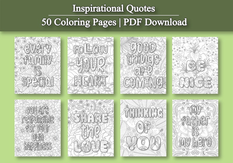 Adult Coloring Book: Inspirational Quotes, Positive Quotes 50 Digital ...