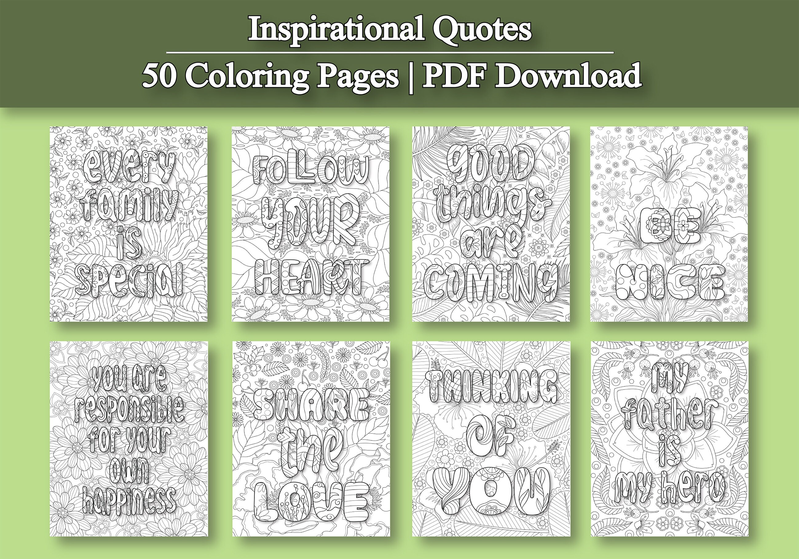 Adult Coloring Book: Inspirational Quotes, Positive Quotes 50 Digital ...