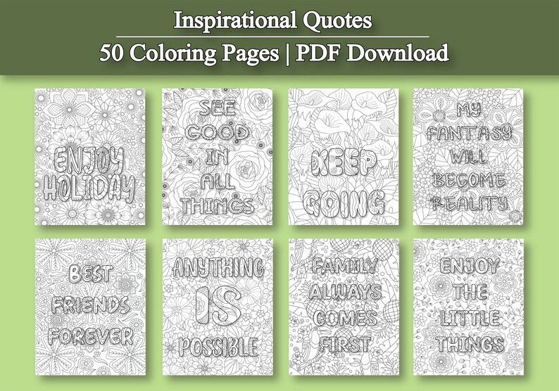 Adult Coloring Book: Inspirational Quotes, Positive Quotes 50 Digital ...