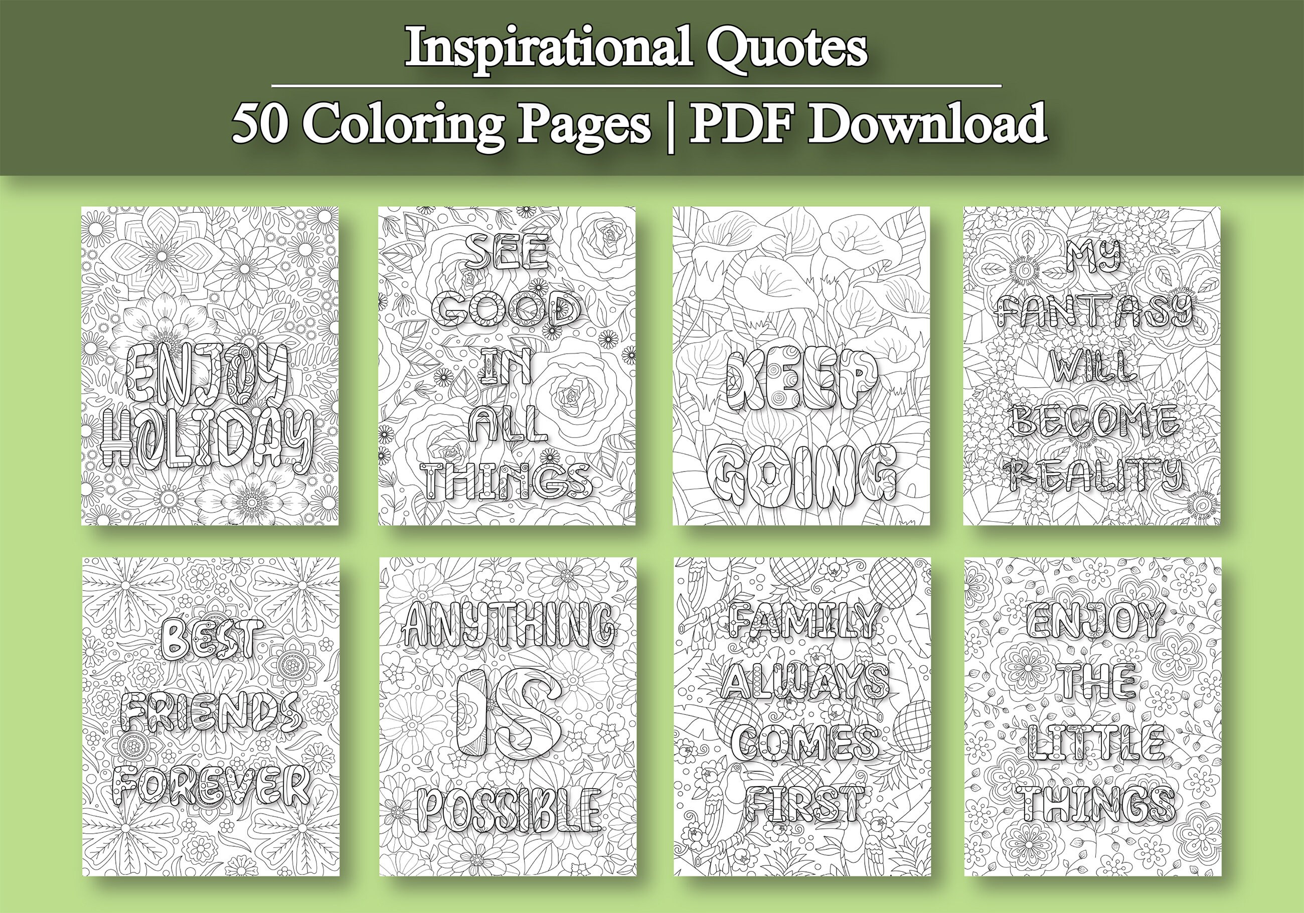 Adult Coloring Book: Inspirational Quotes, Positive Quotes 50 Digital ...