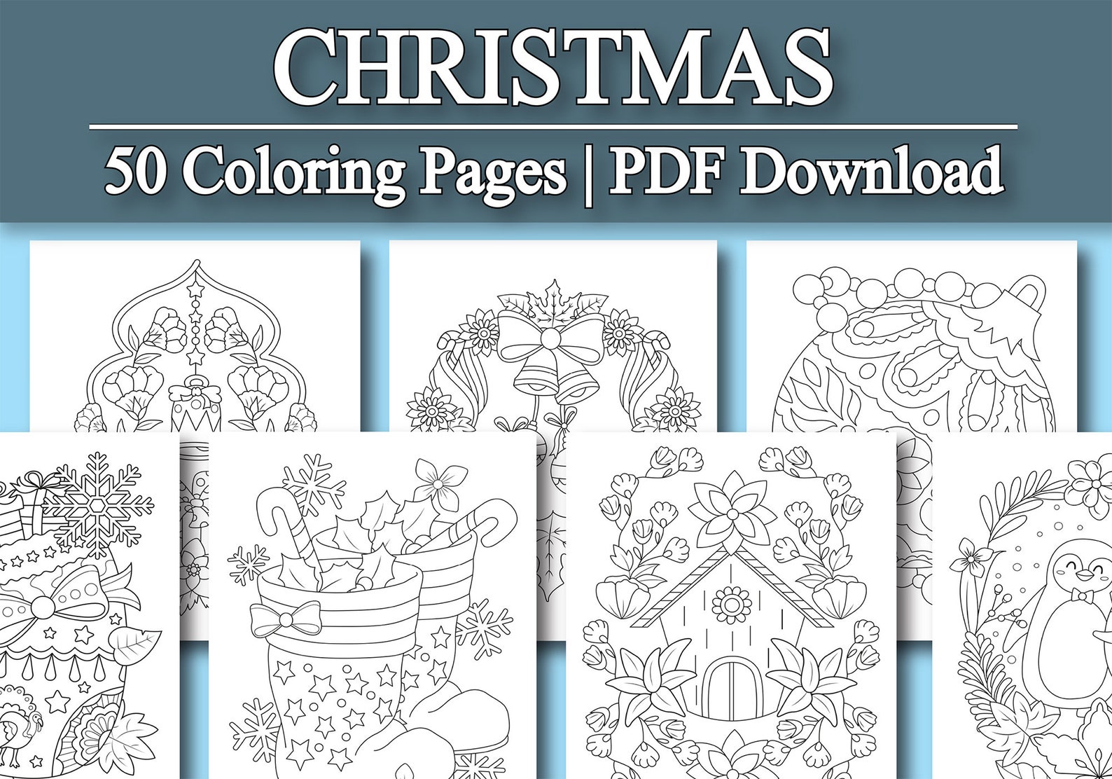 Adult Coloring Book: Christmas Coloring Pages for Adults and - Etsy