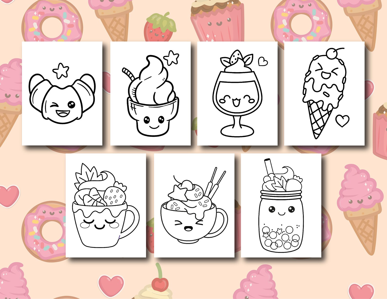 Kids Coloring Page: Cute Kawaii Food Coloring Page 25 Pages - Etsy