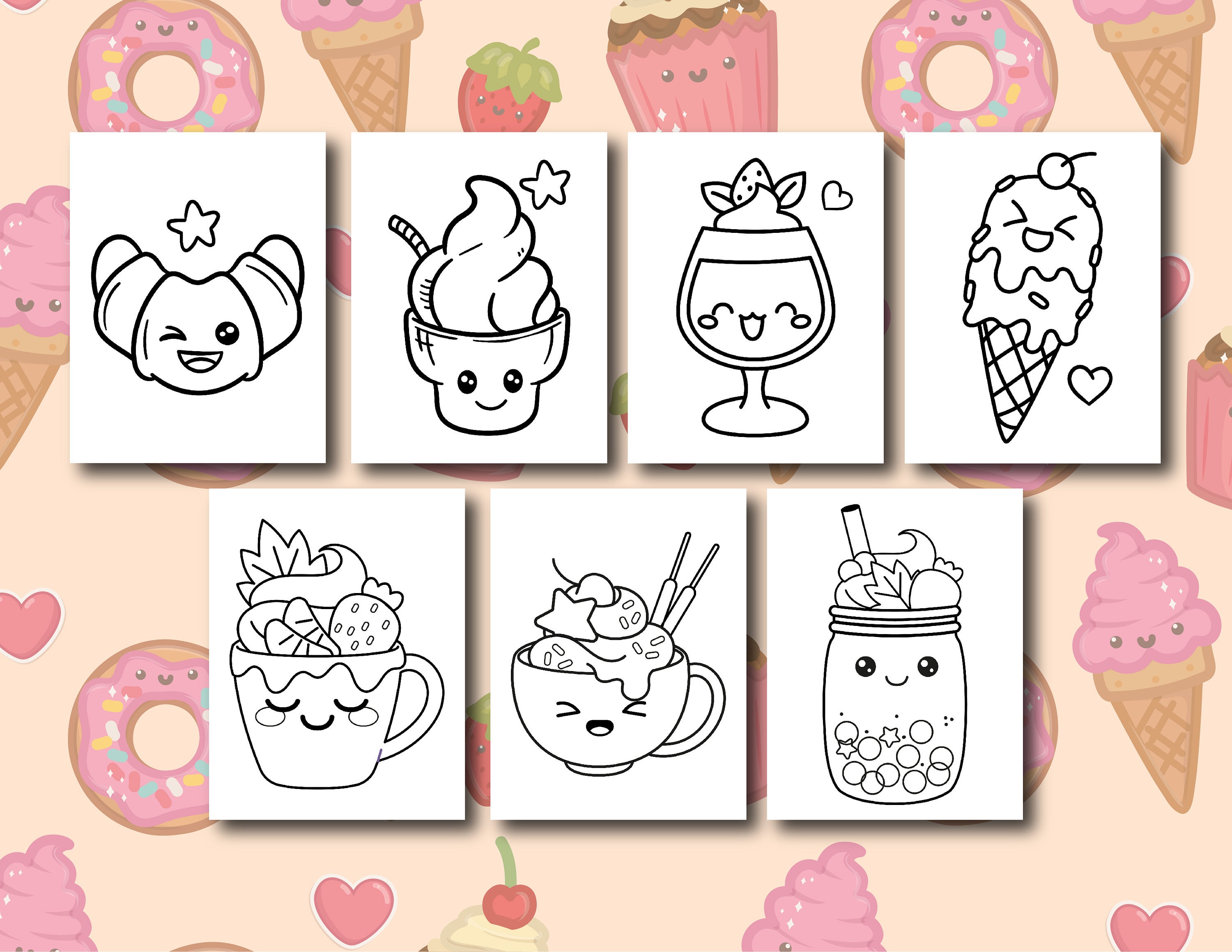 Kids Coloring Page: Cute Kawaii Food Coloring Page, 25 Pages Coloring ...