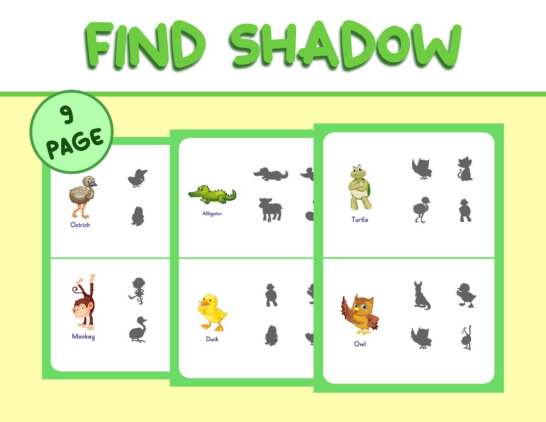 Find the Correct Shadow, Kids Learning Activity, Preschool Worksheets ...