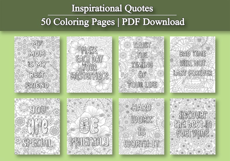 Adult Coloring Book: Inspirational Quotes, Positive Quotes 50 Digital ...
