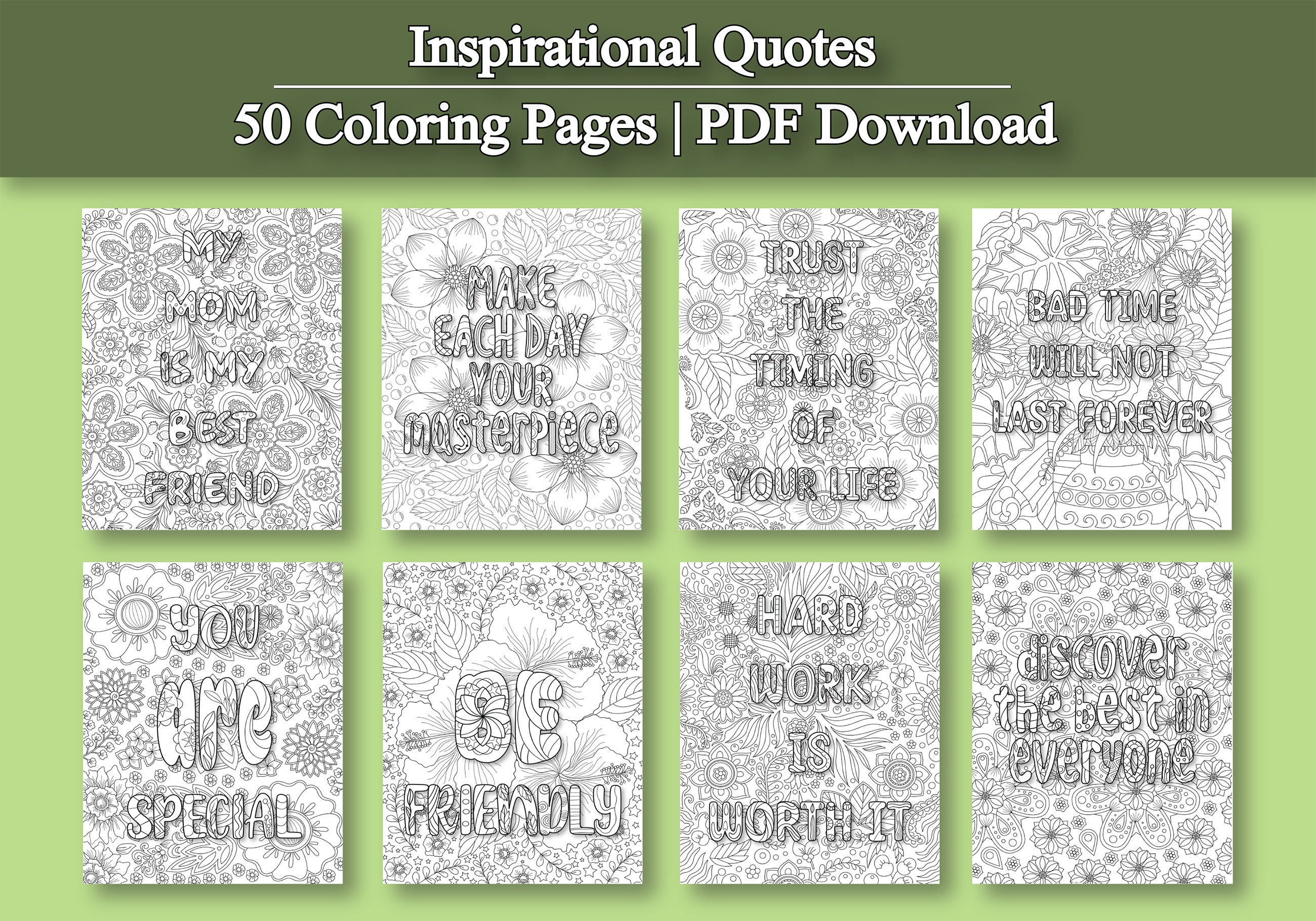 Adult Coloring Book: Inspirational Quotes, Positive Quotes | 50 Digital ...