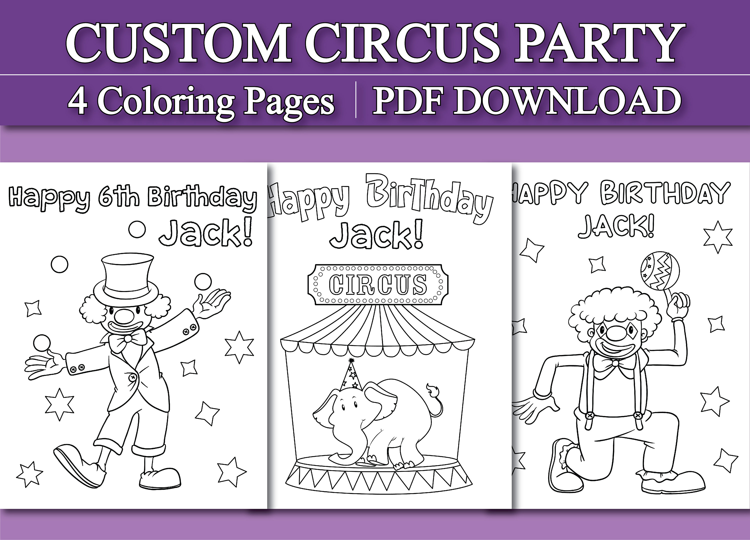 Personalized Circus Birthday Coloring Pages for Kids, Custom Circus ...