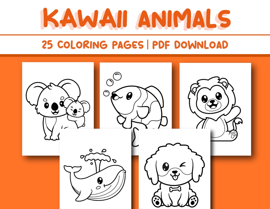 Kids Coloring Page: Cute Kawaii Animal Coloring Page, 25 Pages Coloring ...