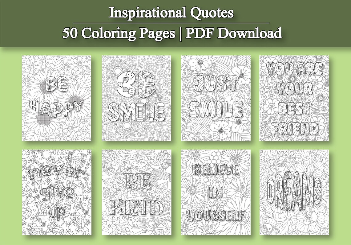 Adult Coloring Book: Inspirational Quotes, Positive Quotes 50 Digital ...
