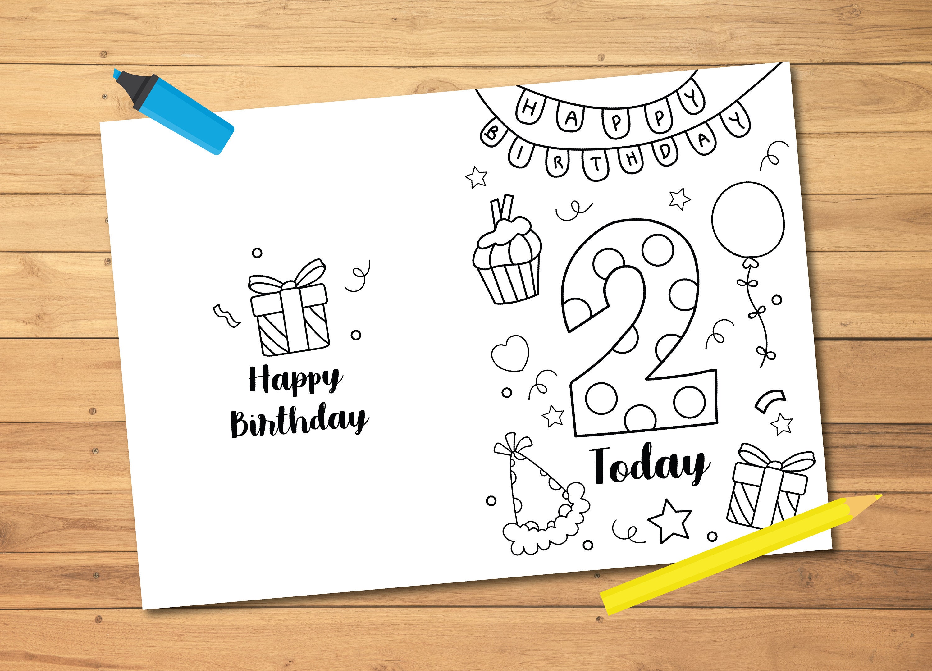 Instant Download Two Today Birthday Card, Printable Happy Birthday ...