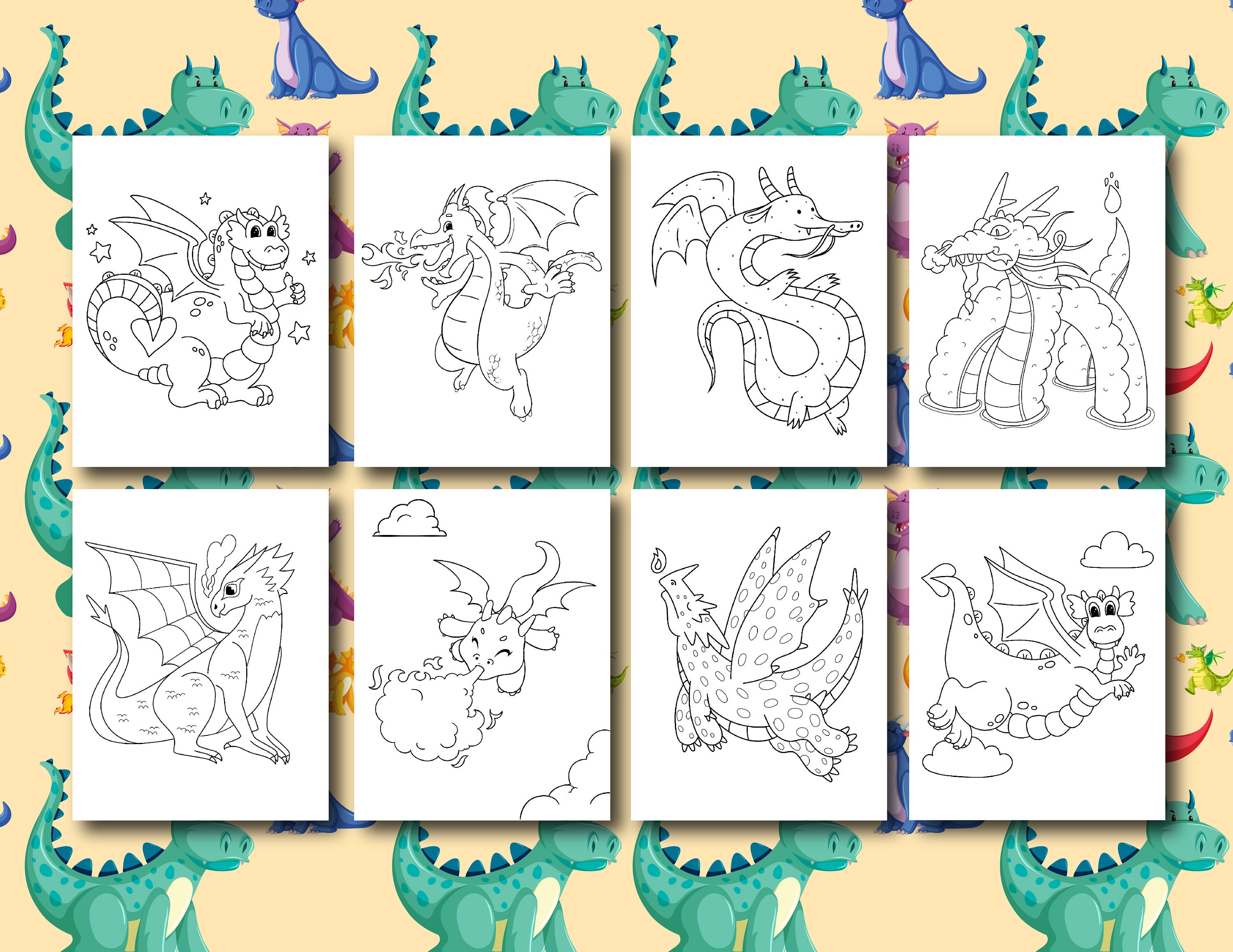 Kids Coloring Page: Dragon Coloring Page, 20 Pages Coloring Book for ...