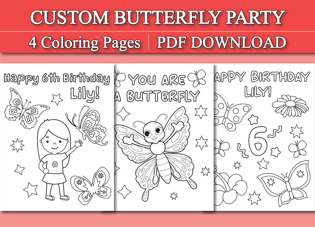 Personalized Butterfly Birthday Coloring Pages for Kids, Custom ...