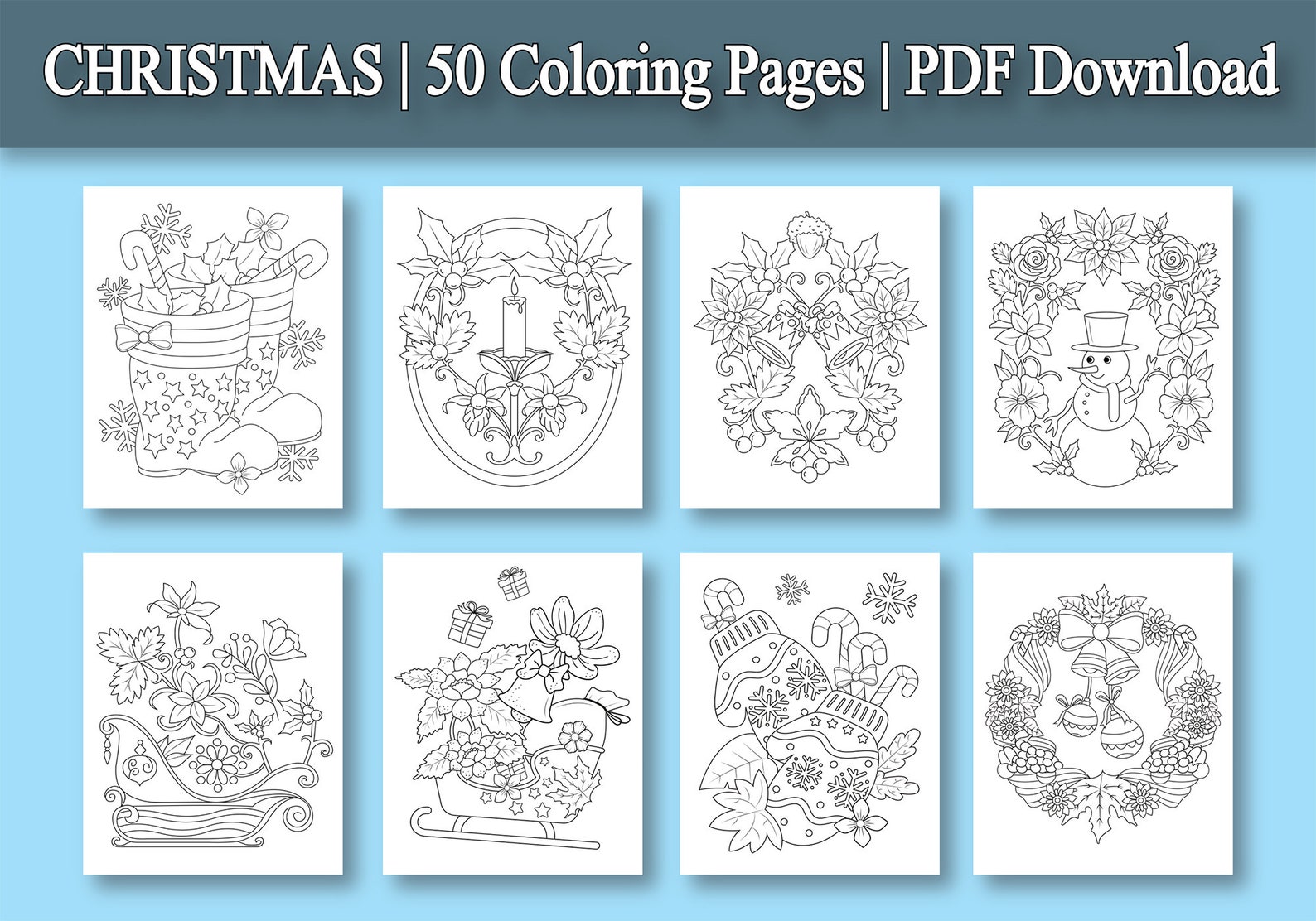 Adult Coloring Book: Christmas Coloring Pages for Adults and - Etsy