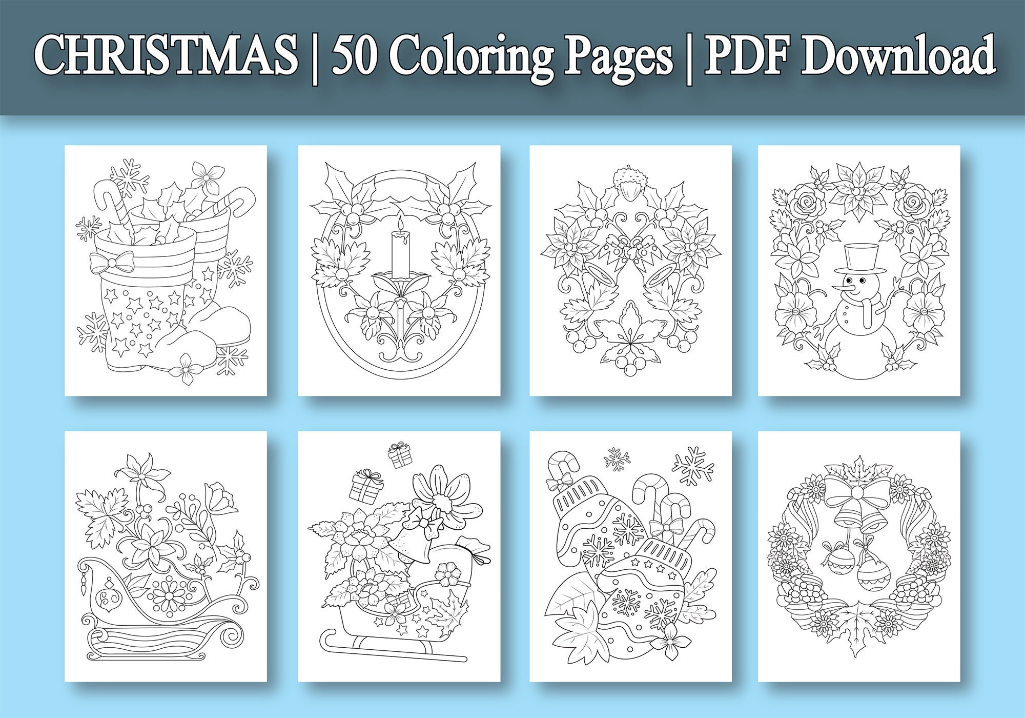 Adult Coloring Book: Christmas Coloring Pages for Adults and Kids | 50 ...