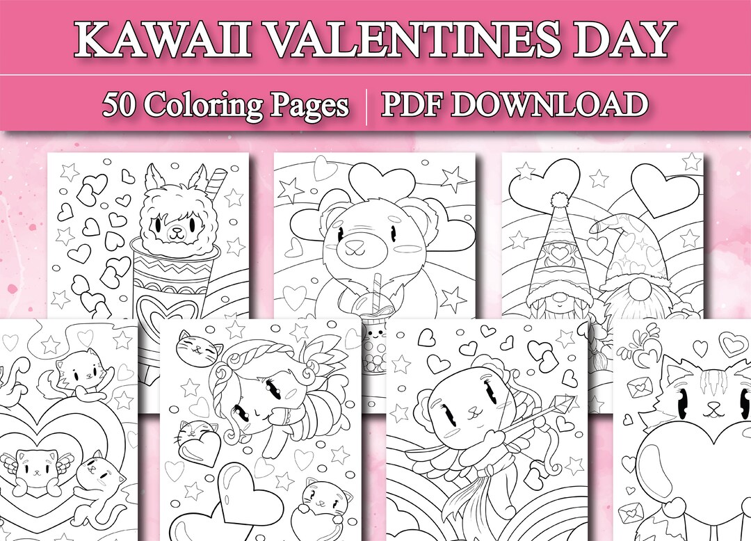 Kawaii Valentines Day Coloring Pages | 50 Digital Coloring Pages ...